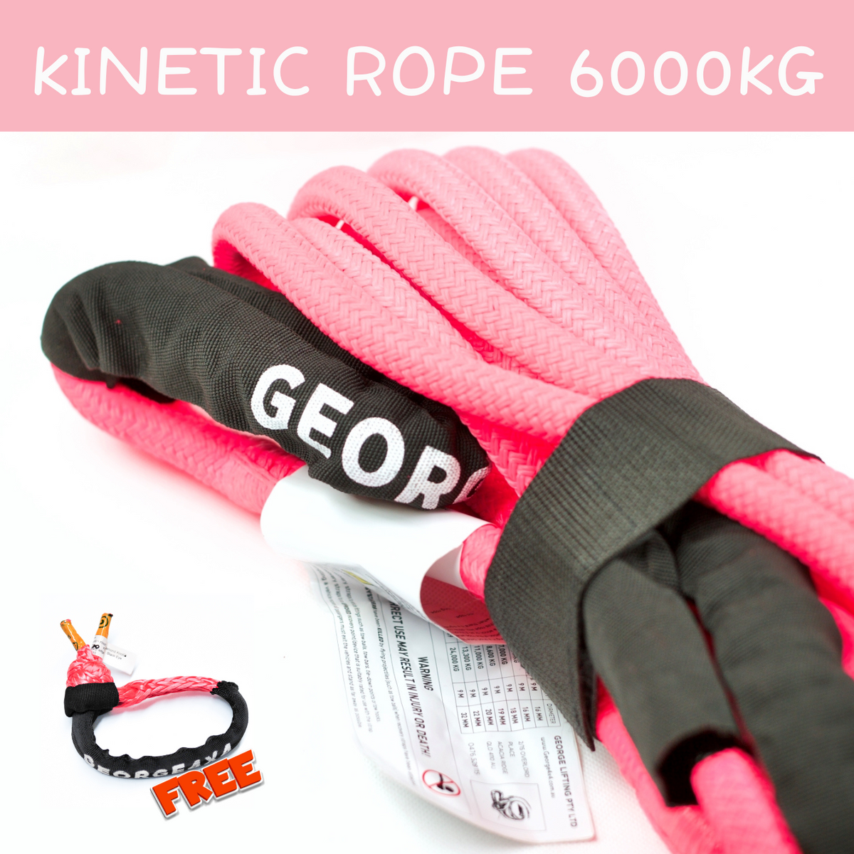 Nylon Kinetic Rope: 9m*6000kg Pink, 4WD Recovery Gear – George4x4 4WD ...