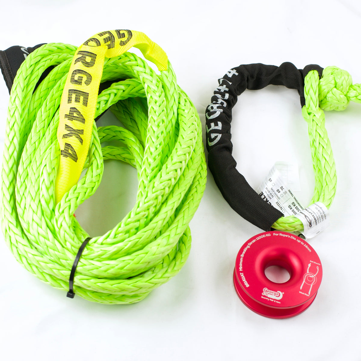 12mm 13,200kg Green Winch Extension / Tow Rope + 1× 19800kg Green Soft ...