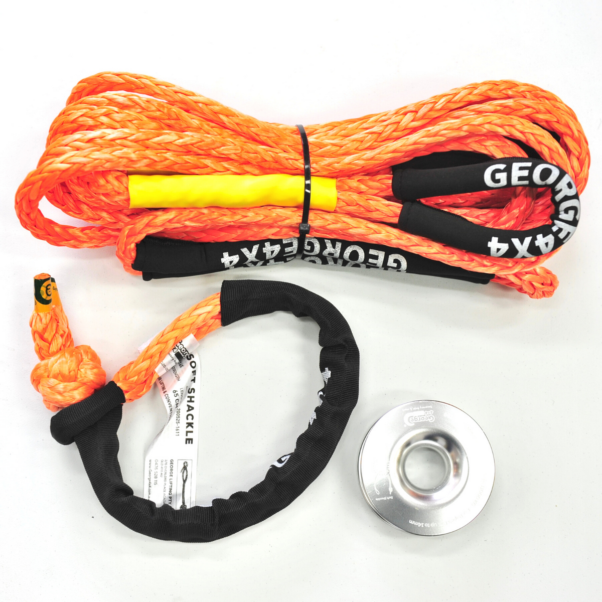 11mm 11,000kg Orange Winch Extension / Tow Rope + 1× 15,000kg Orange S ...